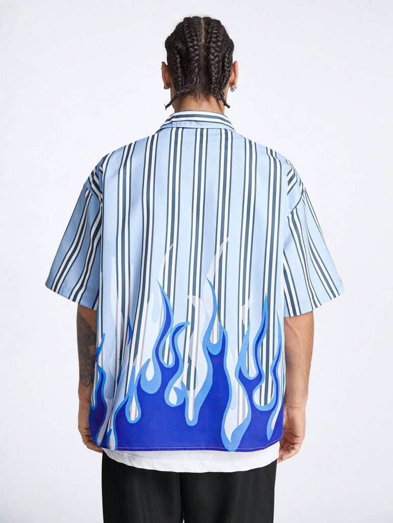 Blue Flame & Stripe Printed Shirt – Roar Fox