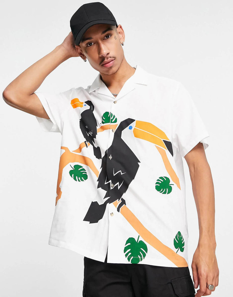 Comfy Bird Print Short Sleeve Shirt – Roar Fox
