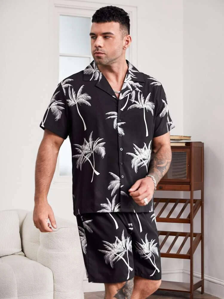 Extended Sizes Men Palm Tree Print Co-Ords – Roar Fox
