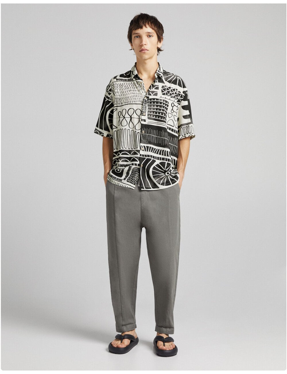 Geo Print In D Line Black & White Shirt – Roar Fox