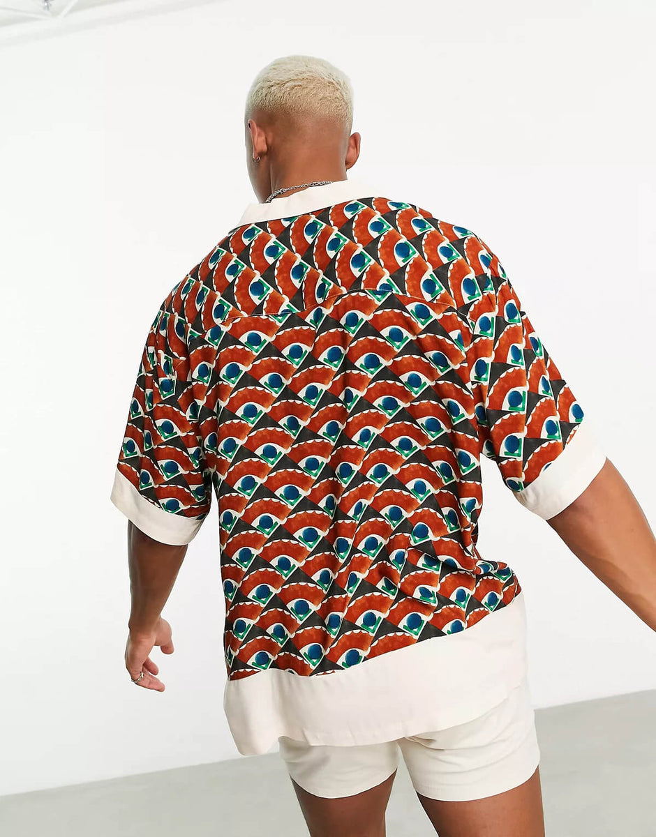 Geo Print With Cut and Sew Border Revere Shirt – Roar Fox