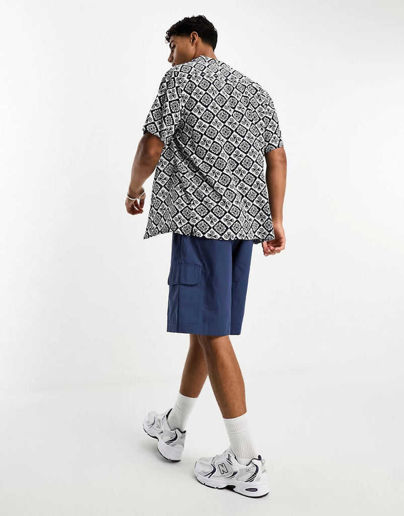 Geo Tile Print Revere Collar Print Shirt – Roar Fox