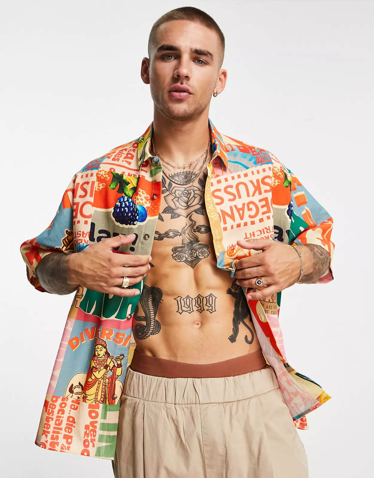 Men postcard pattern and boxy fit Shirt – Roar Fox
