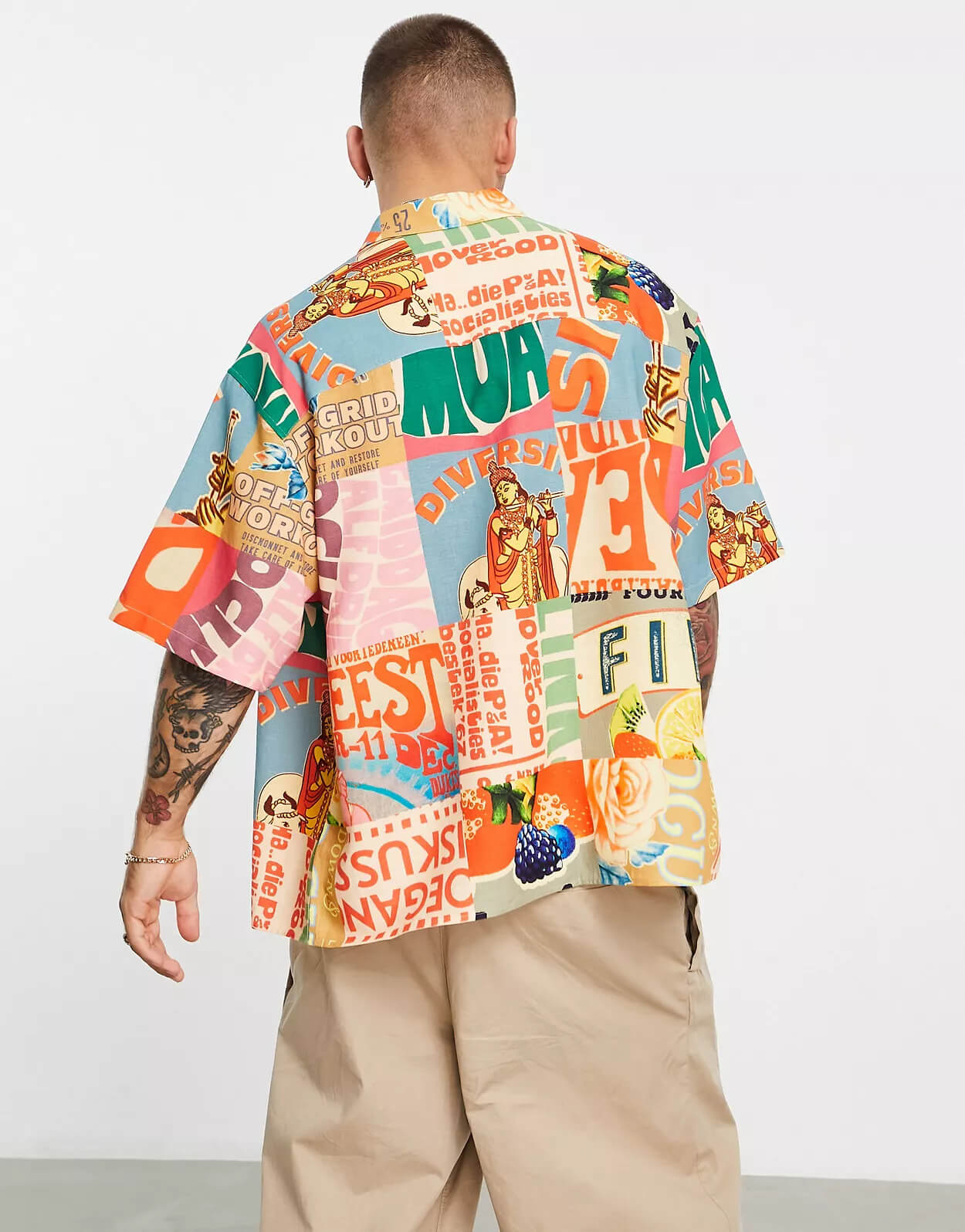 Men postcard pattern and boxy fit Shirt – Roar Fox