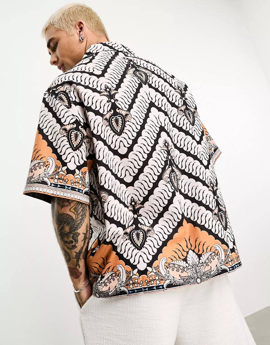 Border Print Deep Revere Shirt – Roar Fox