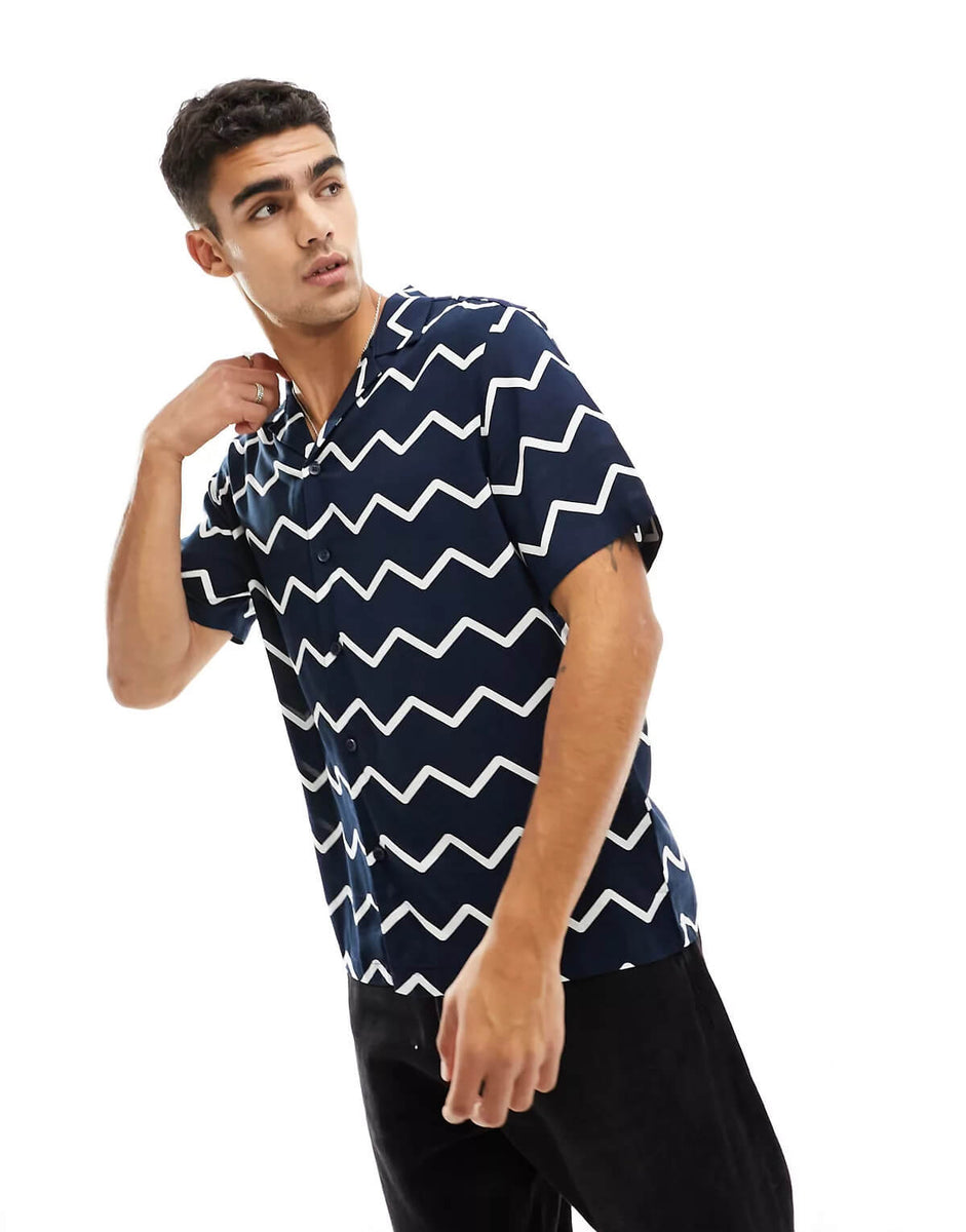 River Island Zig-Zag Print Navy Colour Shirt – Roar Fox