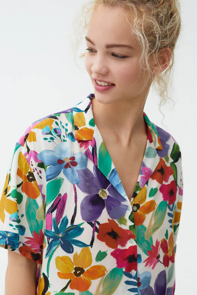 Multi Color Floral Printed Crop Shirt – Roar Fox